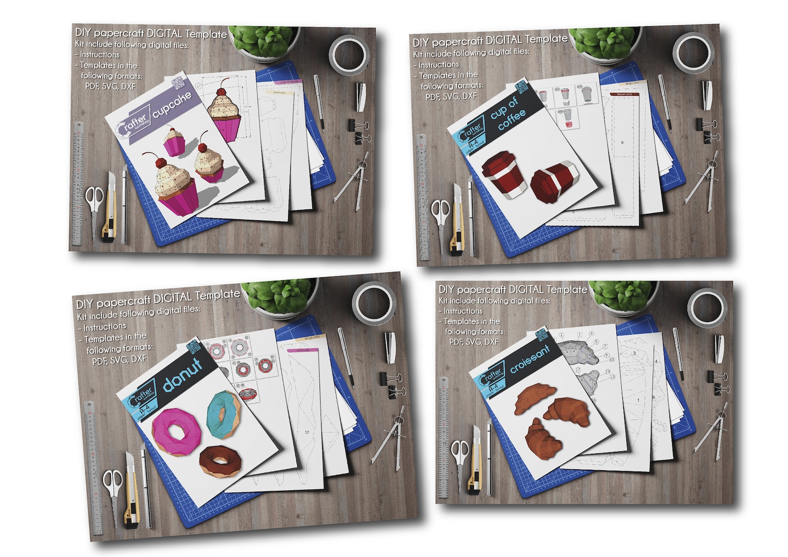 Papercraft 3d Cup of Coffe, Donut, Cupcake, Croissant, Low Poly ...