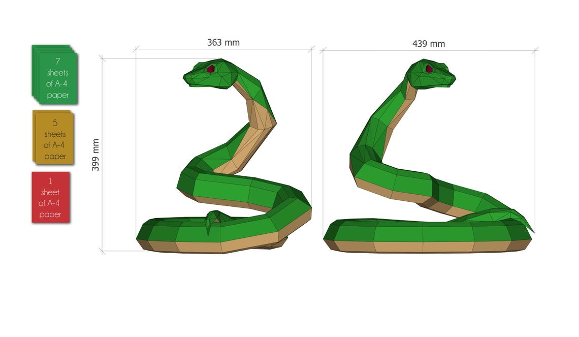 Papercraft Snake Digital PDF Template, DIY Paper Snake Template, New ...