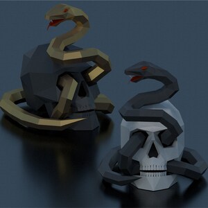 Papercraft 3D Skull With Snake Template for Halloween Decor, Digital ...