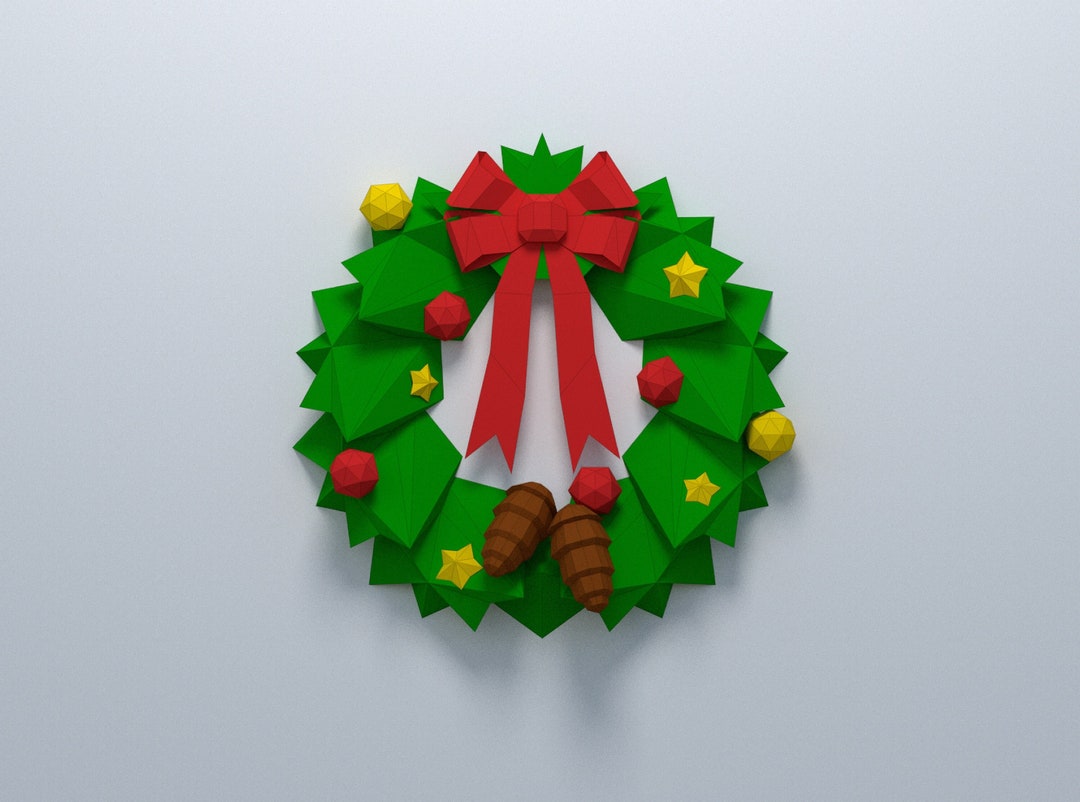 3d Papercraft Christmas Wreath, Pepakura Pdf, Svg Wreath Template, DIY ...