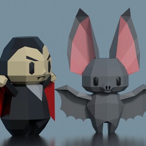 Papercraft Halloween Vampire and Bat, Low Poly Vampire and Bat Template ...