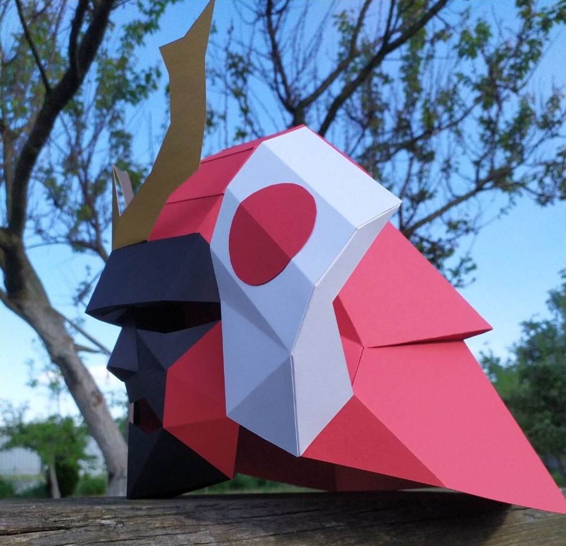Samurai Helmet Mask 3D Papercraft Template Low Poly Paper - Etsy