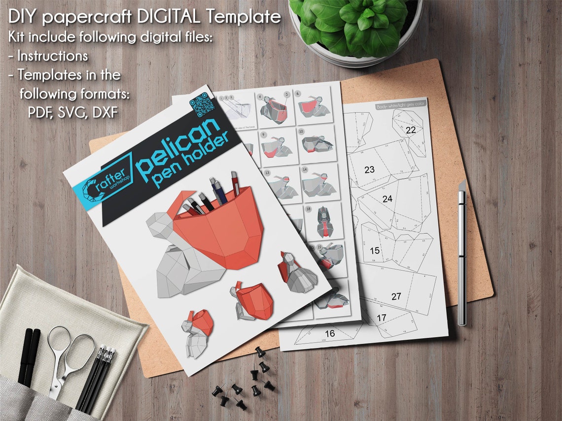 Papercraft Pelican Bird, PDF, SVG, DXF Template for Pelican, Pepakura ...