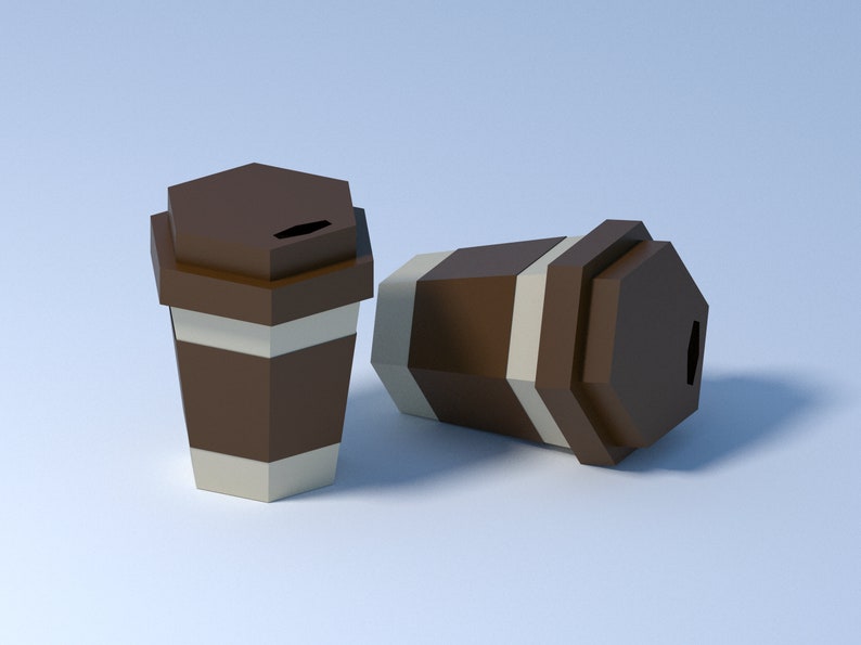 Papercraft 3d Cup of Coffe, Donut, Cupcake, Croissant, Low Poly ...