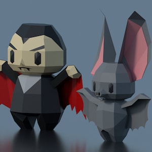 Papercraft Halloween Vampire and Bat, Low Poly Vampire and Bat Template ...