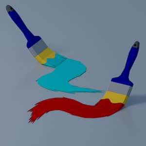 Papercraft 3d Brush With Paint, Low Poly Papercraft Brush Template ...