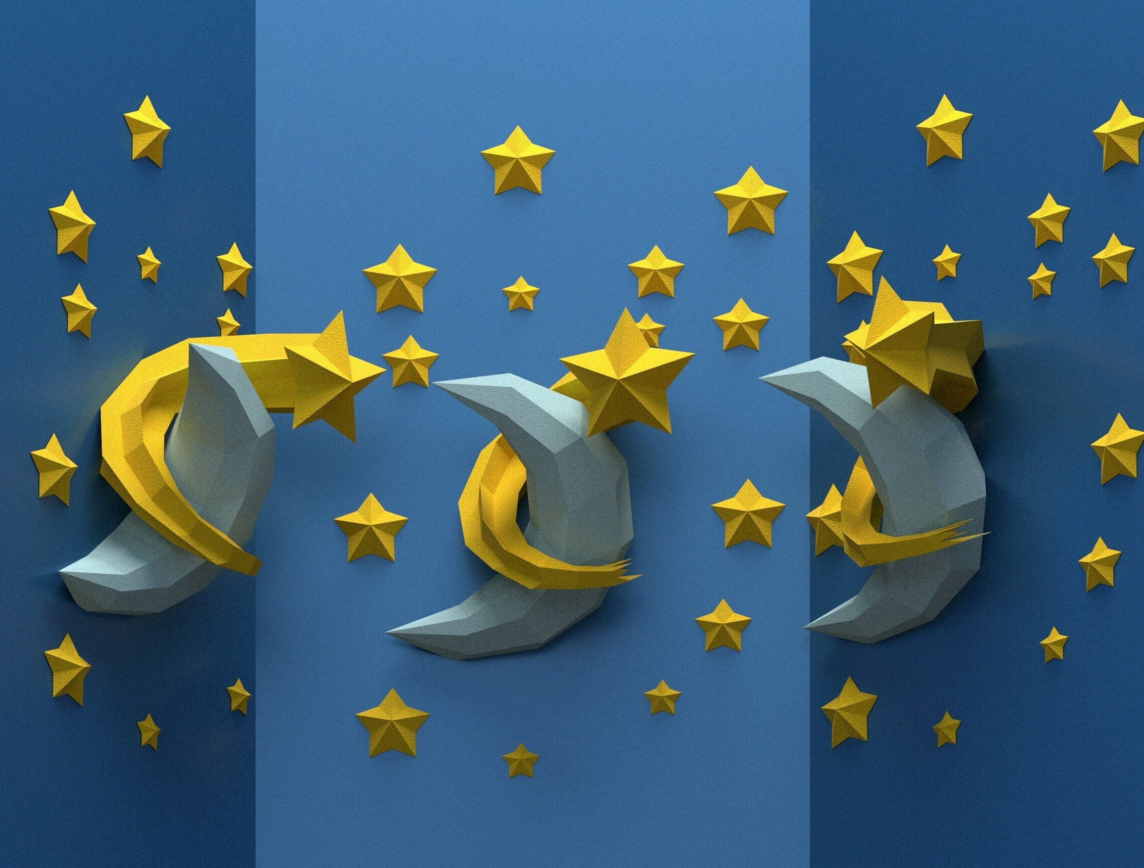 Papercraft Star and Moon, Low Poly Star and Moon Template, Home Paper ...