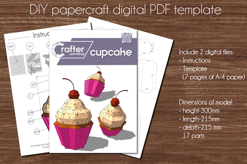 Cupcake Papercraft PDF Template, DIY Cupcake, 3D Origami, Paper Cupcake ...