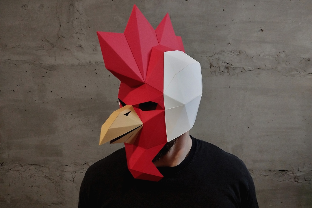 Rooster Mask Papercraft 3d PDF Digital Template, Low Poly Paper Mask ...