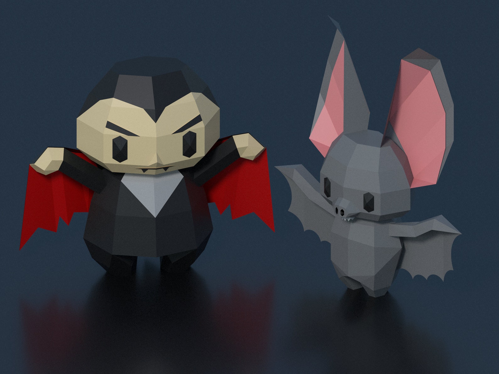 Papercraft Halloween Vampire and Bat, Low Poly Vampire and Bat Template ...