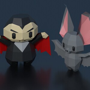 Papercraft Halloween Vampire and Bat, Low Poly Vampire and Bat Template ...