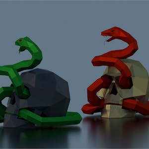 Papercraft 3D Skull With Snake Template for Halloween Decor, Digital ...