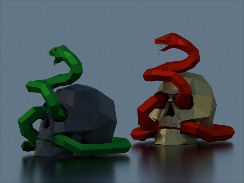 Papercraft 3D Skull With Snake Template for Halloween Decor, Digital ...