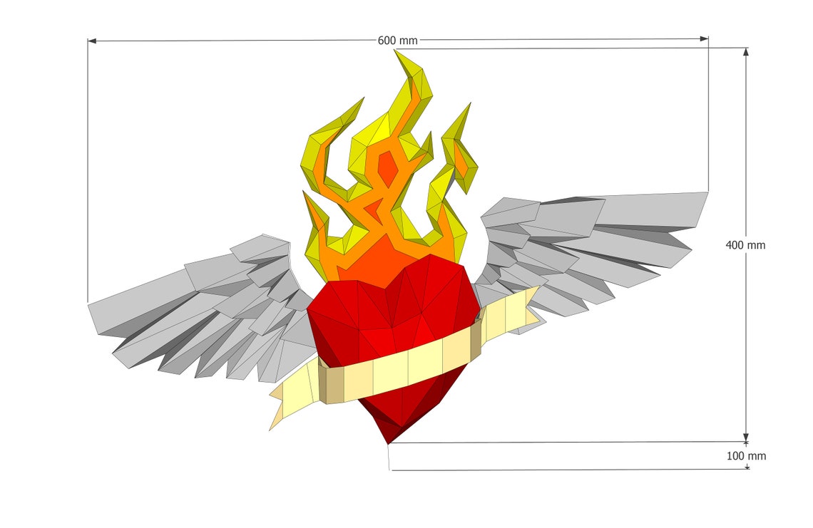 Papercraft Heart, Paper Winged Heart, Heart Template, PDF Heart With ...