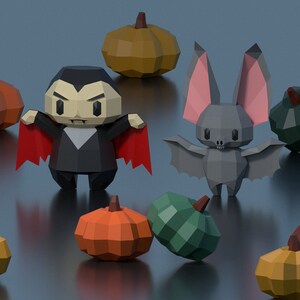 Papercraft Halloween Vampire and Bat, Low Poly Vampire and Bat Template ...