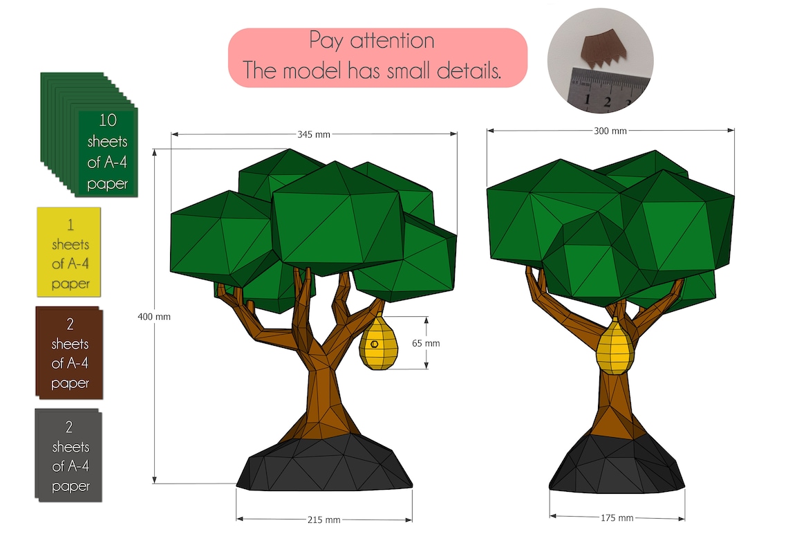 3d Papercraft Tree Template, Low Poly Paper Tree Template,diy Origami ...
