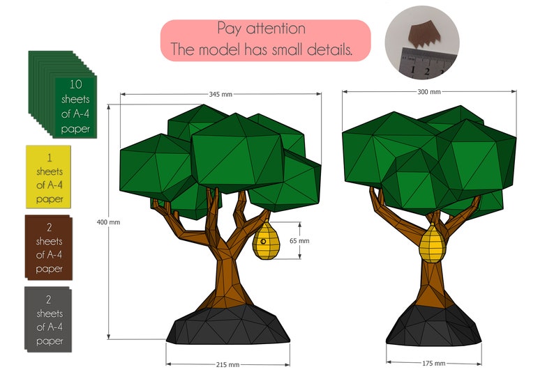 3d Papercraft Tree Template, Low Poly Paper Tree Template,diy Origami ...