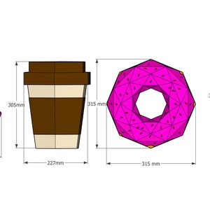 Papercraft 3d Cup of Coffe, Donut, Cupcake, Croissant, Low Poly ...