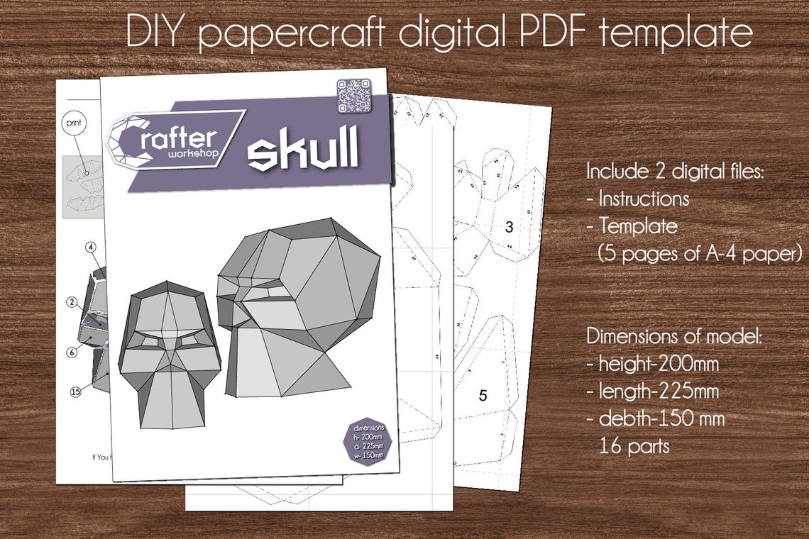 Skull Papercraft Template 3D Paper Skull DIY Halloween - Etsy