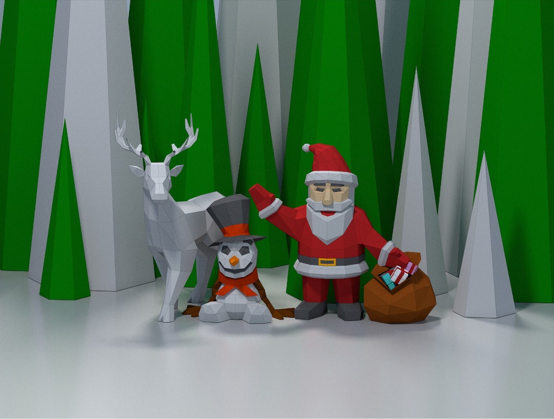 3D Papercraft Santa Snowman and Reindeer for Decorating the Christmas ...