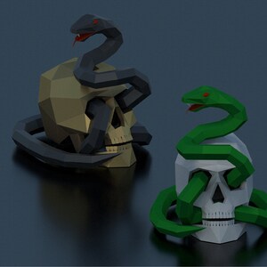 Papercraft 3D Skull With Snake Template for Halloween Decor, Digital ...