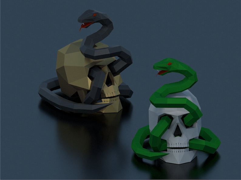 Papercraft 3D Skull With Snake Template for Halloween Decor, Digital ...