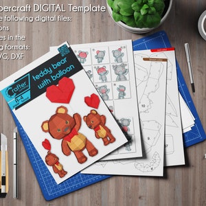 3d Papercraft Teddy Bear With Heart Balloon Digital PDF Template for ...