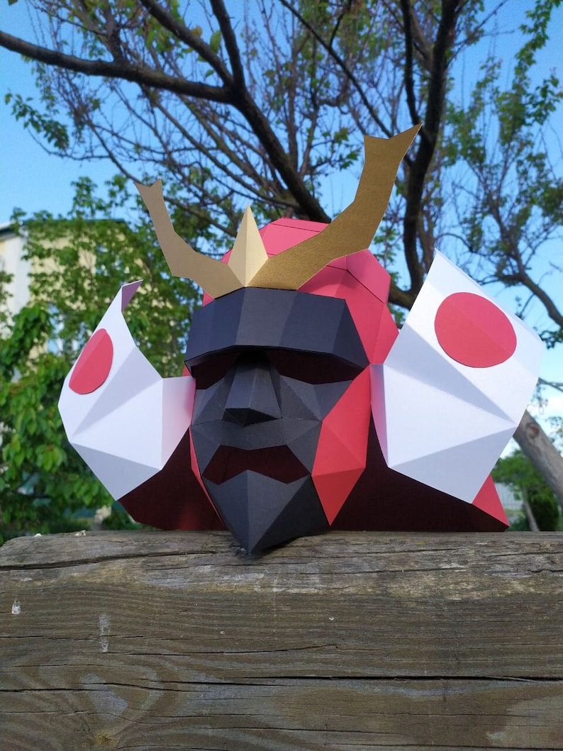 Samurai Helmet Mask 3D Papercraft Template Low Poly Paper - Etsy