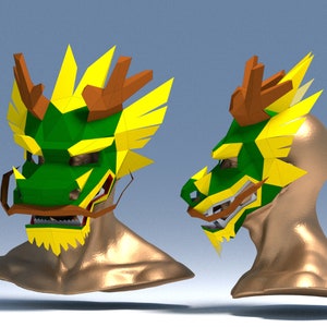 Papercraft 3d Chinese Dragon Mask PDF Digital Template, Low Poly Paper ...