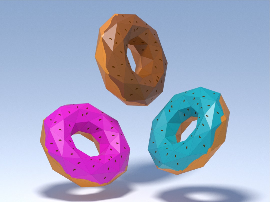 3D Papercraft Donut PDF Template, DIY Donut, Low Poly Paper Food, SVG Donut Pattern, Coffee Shop ...