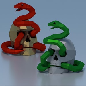 Papercraft 3D Skull With Snake Template for Halloween Decor, Digital ...
