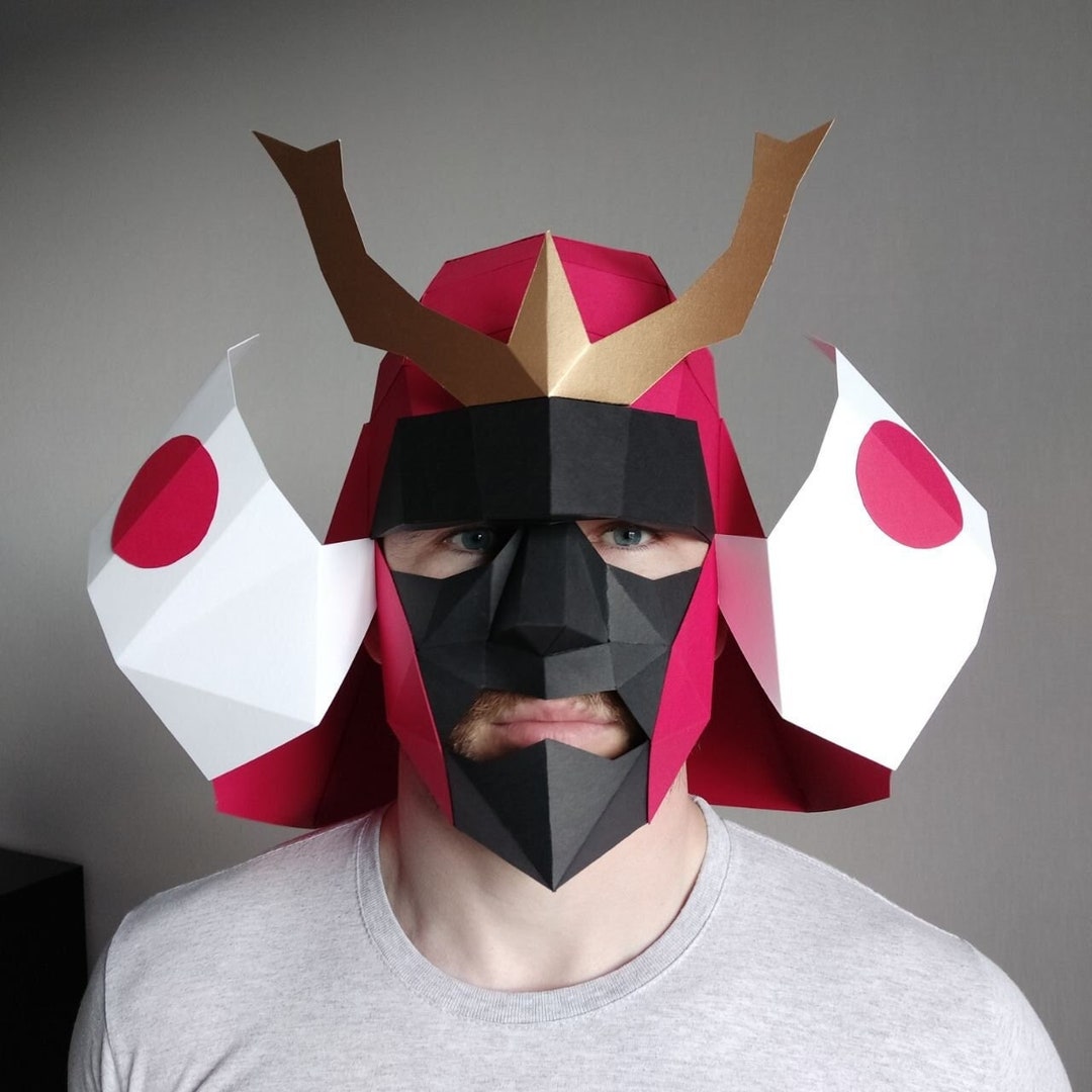 Papercraft 3d Samurai Helmet Mask PDF Digital Template, Low Poly Paper ...