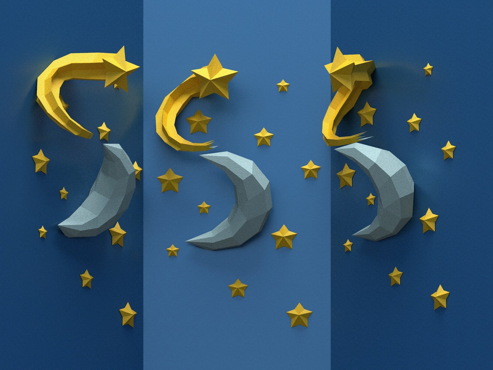 Papercraft Star and Moon, Low Poly Star and Moon Template, Home Paper ...