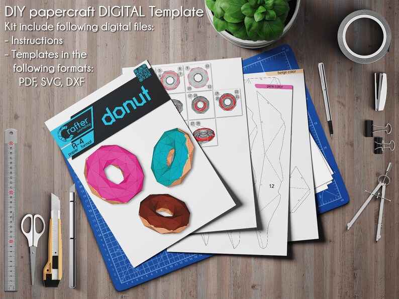 3D Papercraft Donut PDF Template, DIY Donut, Low Poly Paper Food, SVG ...