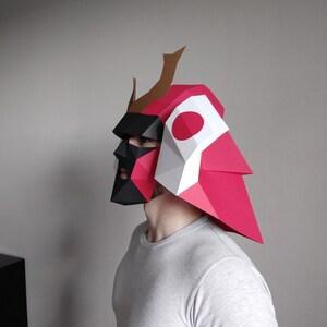 Papercraft 3d Samurai Helmet Mask PDF Digital Template, Low Poly Paper ...