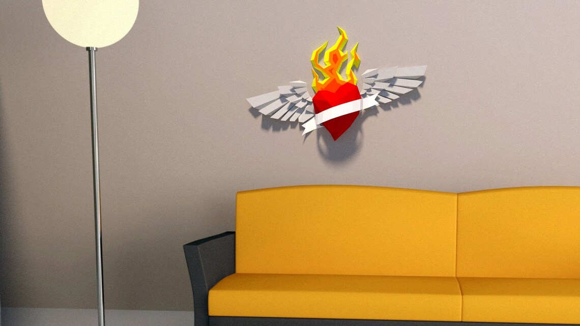 Papercraft Heart Paper Winged Heart Heart Template PDF - Etsy