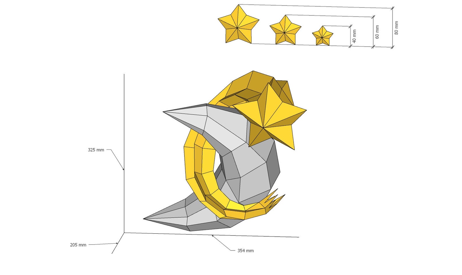 Papercraft Star and Moon, Low Poly Star and Moon Template, Home Paper ...