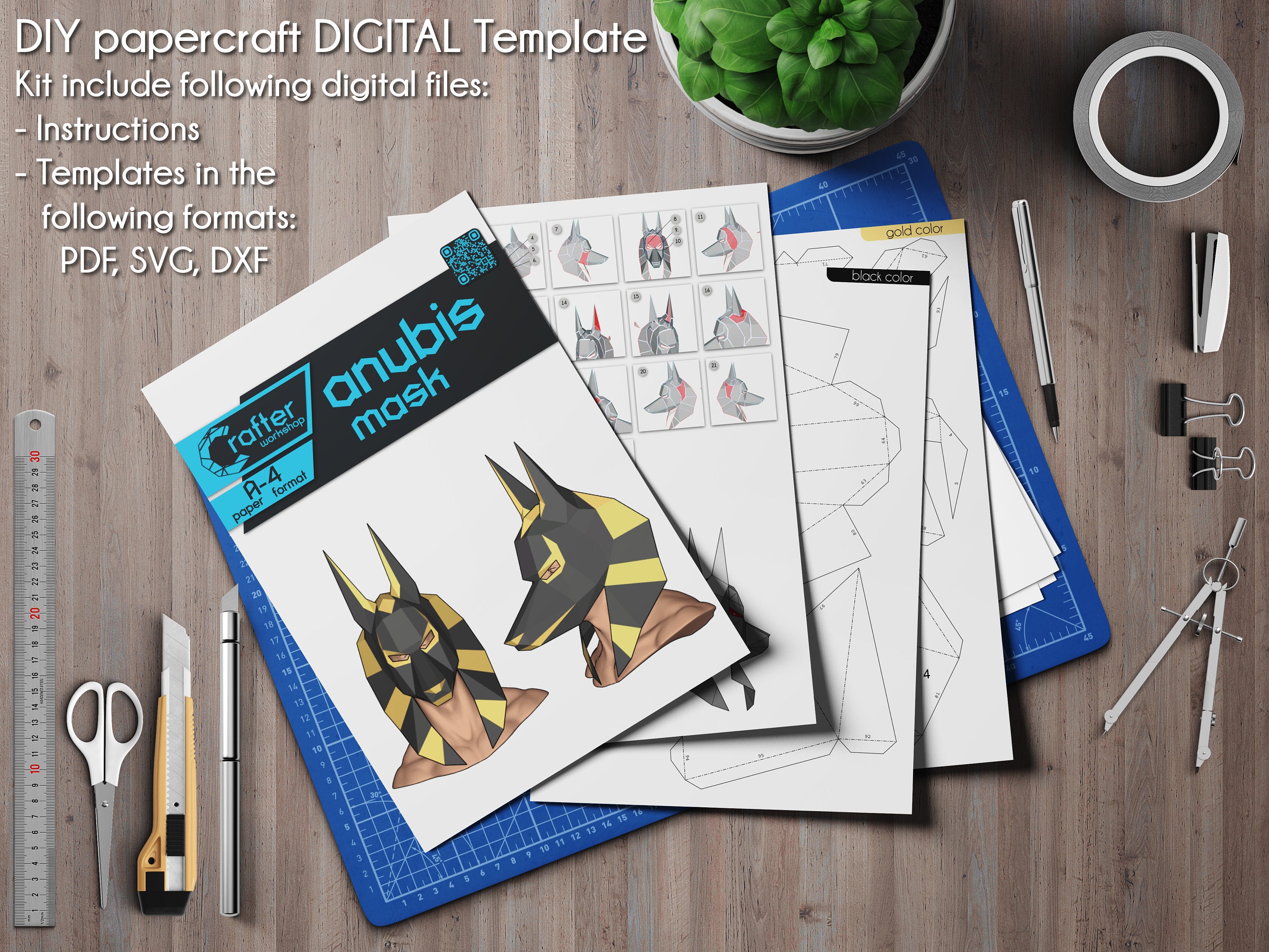 Papercraft DIY Anubis Mask, Paper 3d Anubis Mask, Anubis Template, SVG ...