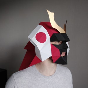 Papercraft 3d Samurai Helmet Mask PDF Digital Template, Low Poly Paper ...