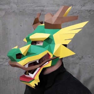 Papercraft 3d Chinese Dragon Mask PDF Digital Template, Low Poly Paper ...