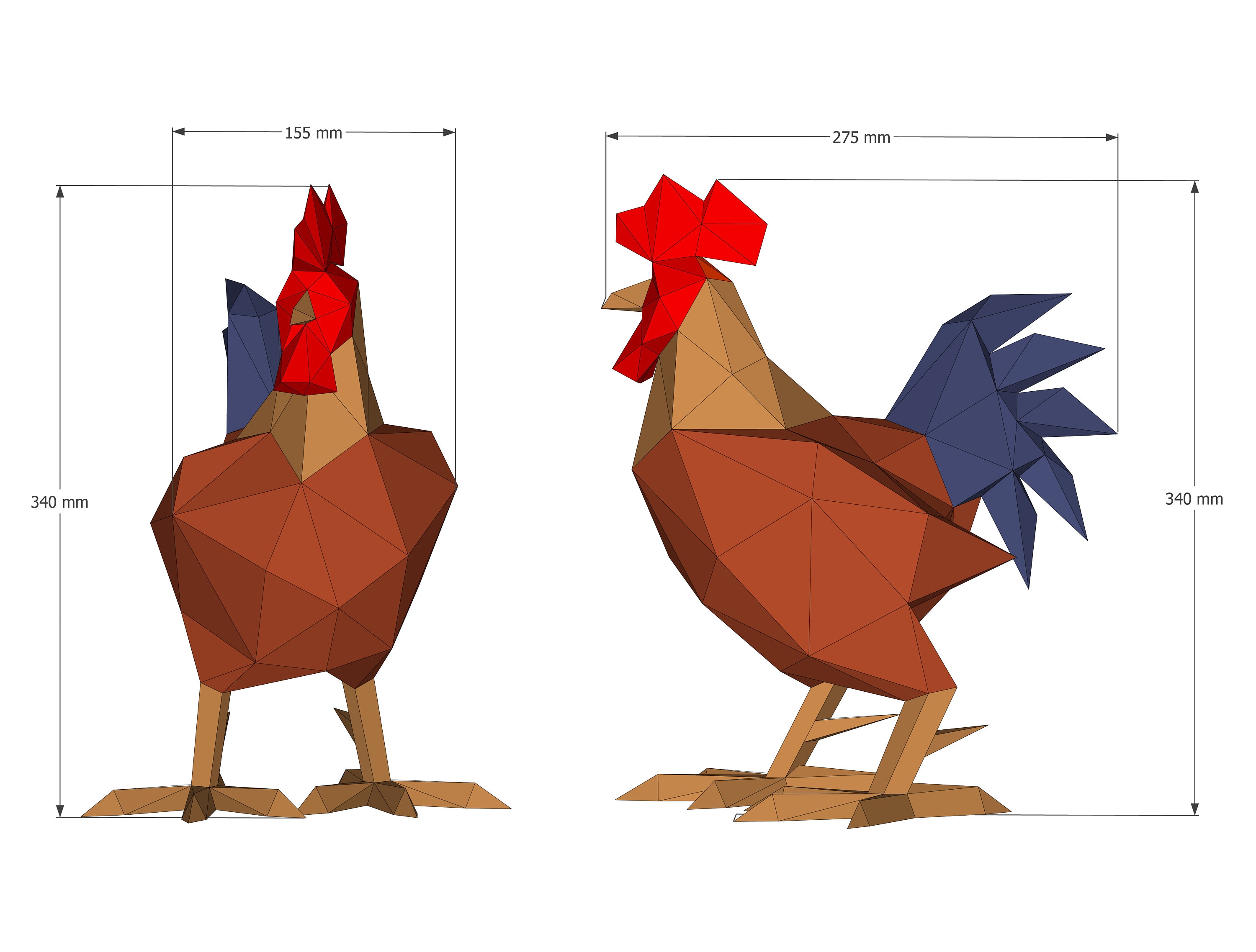 3d Papercraft Rooster PDF Template, DIY Rooster, 3D Origami, Paper Cock ...
