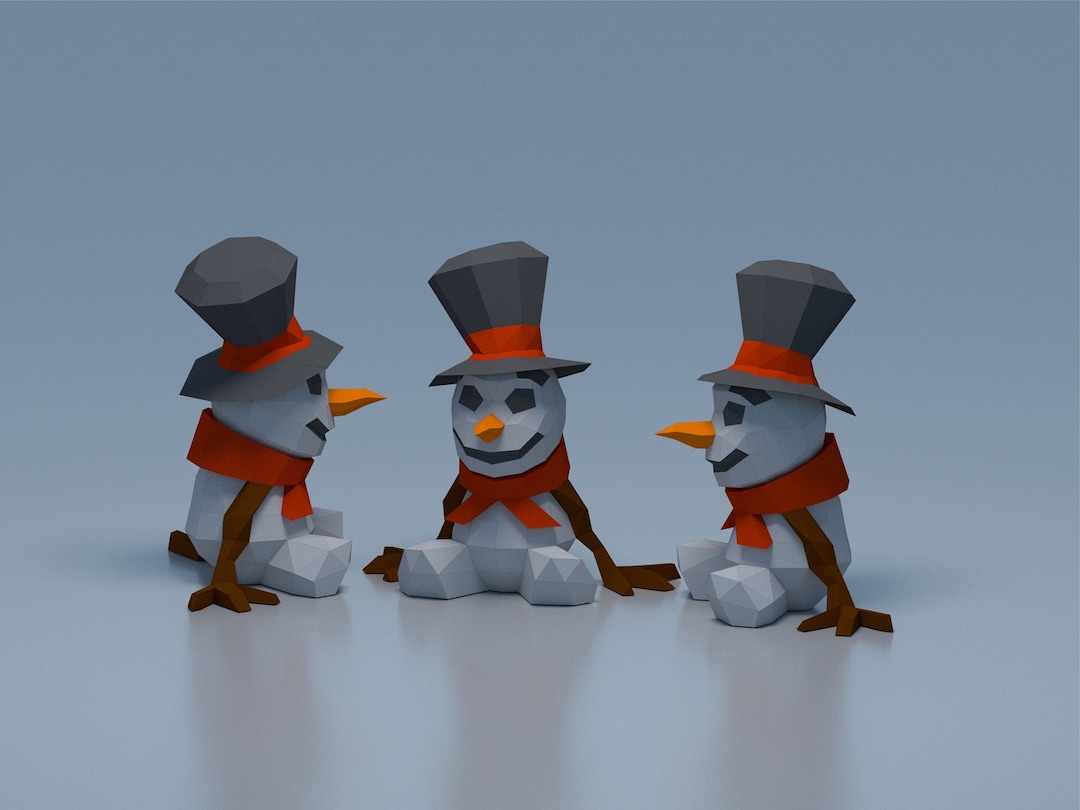 Papercraft New Year Snowman, Low Poly Christmas Snowman Template, New ...