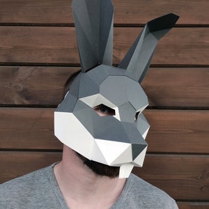 Papercraft Bunny Mask, Rabbit Papercraft Mask Digital Template, Low ...