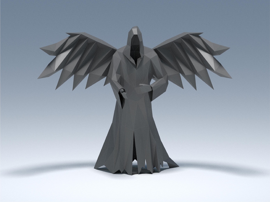 Papercraft Halloween Ghost With Wings, Low Poly Winged Angel Template ...