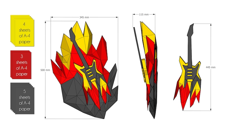 Papercraft 3D Guitar Template, SVG Template, Paper Guitar Digital PDF ...