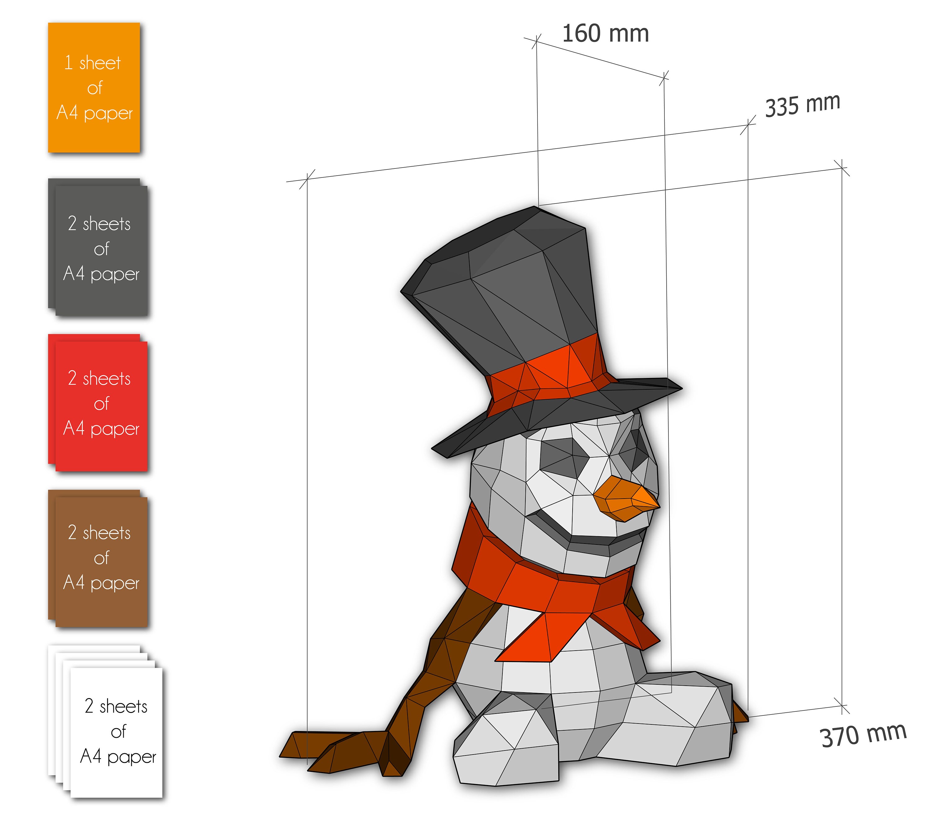 Papercraft New Year Snowman, Low Poly Christmas Snowman Template, New ...