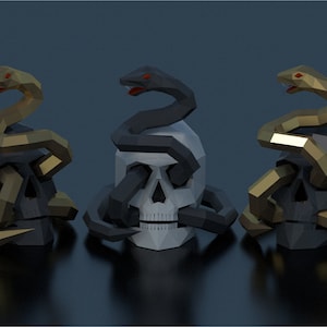 Papercraft 3D Skull With Snake Template for Halloween Decor, Digital ...