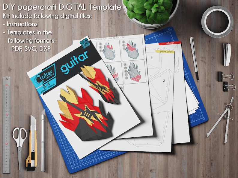 Papercraft 3D Guitar Template, SVG Template, Paper Guitar Digital PDF ...