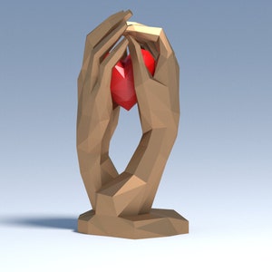 3d Papercraft Heart in Hands for Women's Day PDF Template, Paper ...