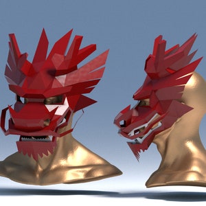 Papercraft 3d Chinese Dragon Mask PDF Digital Template, Low Poly Paper ...